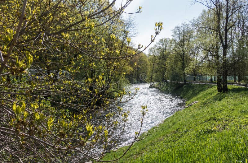 Spring Landscape in the Park with a Small River. Stock Photo - Image of ...