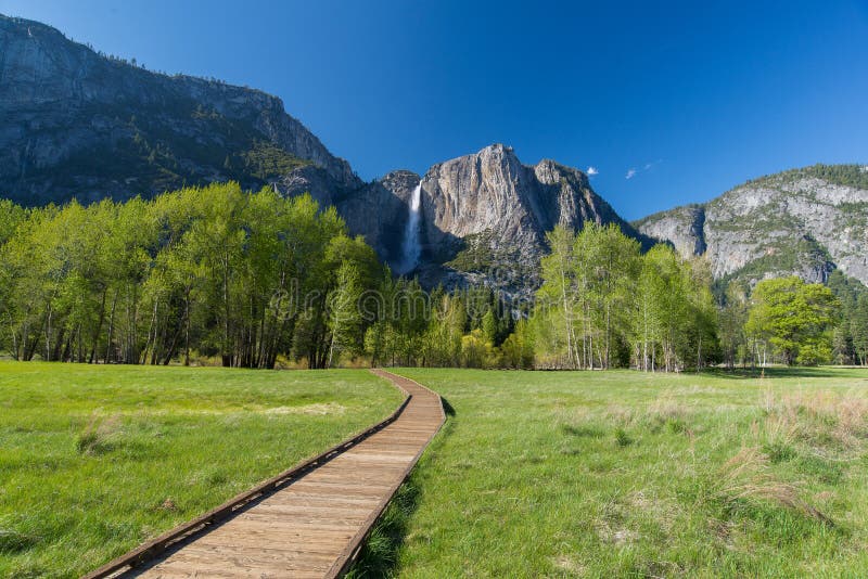 Spring Landscape with Path To the Waterfall Stock Image - Image of ...