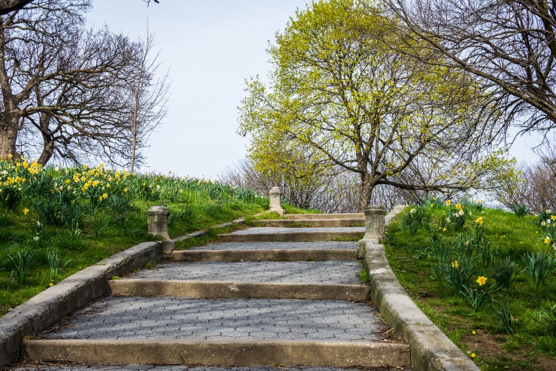 Spring Landscape of Patterson Park with Flowers in Baltimore Mar Stock ...