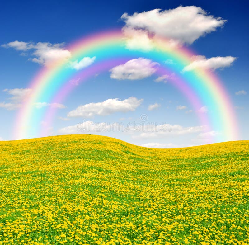 Spring Landscape with Rainbow Stock Image - Image of foliage ...