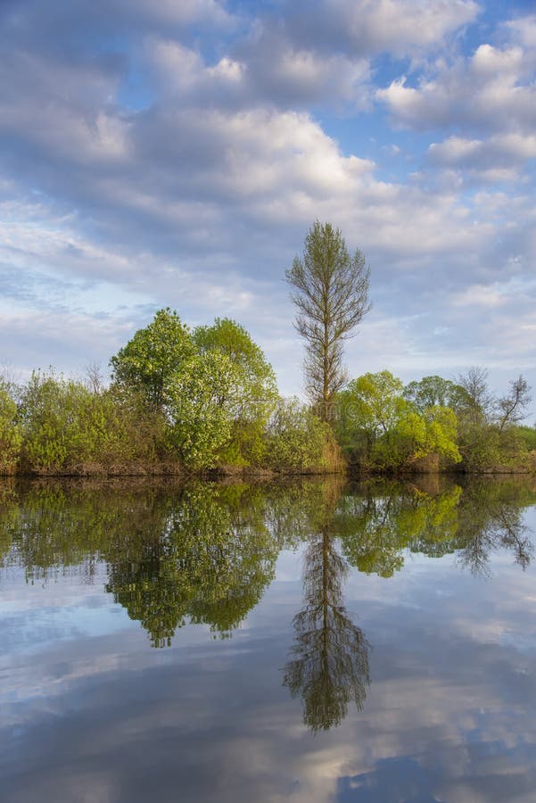 Spring Landscape Reflected in Water Stock Photo - Image of scene ...