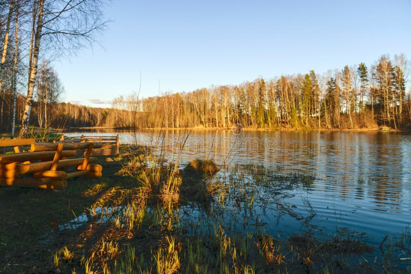 Spring Landscape with Reflections of Lakes, Clouds and Trees on a Calm ...