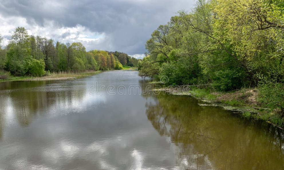 Spring Landscape with a River, the First Bright Spring Greenery on the ...