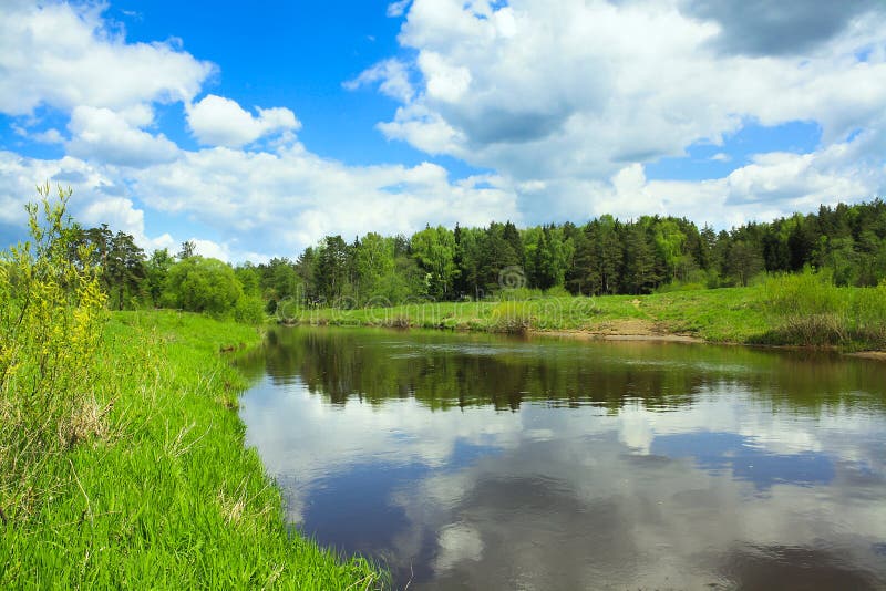 Spring Landscape with the River and the Forest Stock Image - Image of ...