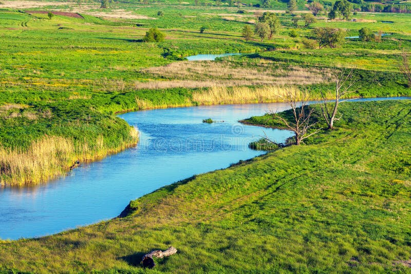 Spring Landscape with the River Stock Photo - Image of reflection ...