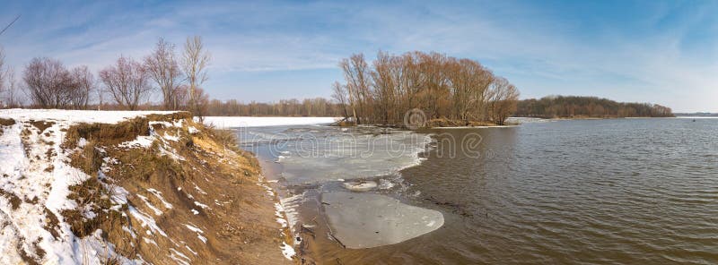 Spring Landscape on the River the Ice Has Broken Stock Photo - Image of ...