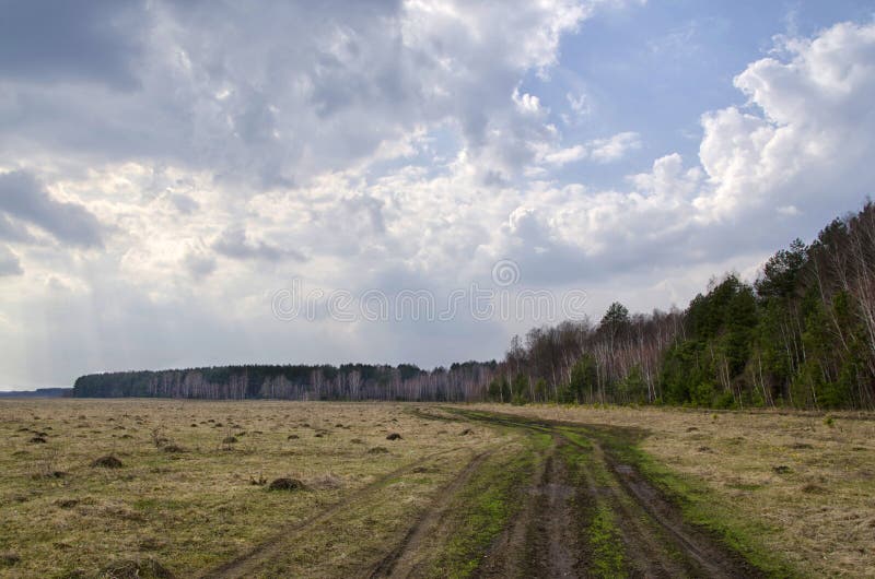 Spring Landscape with a Road and Clouds Stock Image - Image of trees ...