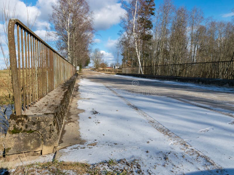 Spring Landscape with Road Over Bridge Stock Image - Image of tree ...