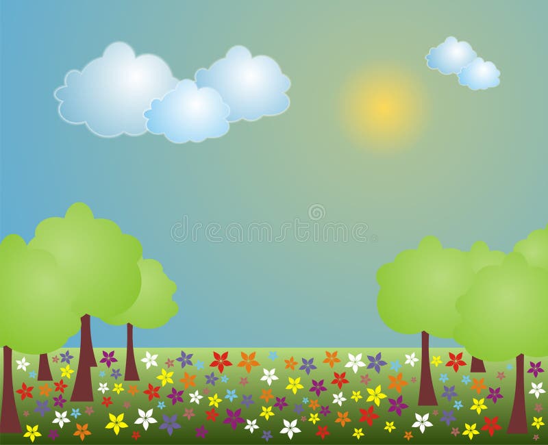 Spring Landscape Scene stock vector. Illustration of flowers - 17209143