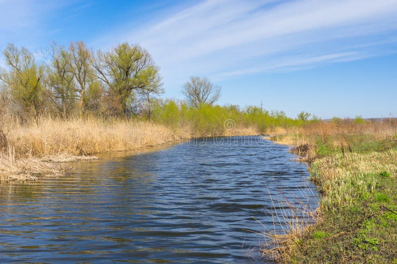 Spring Landscape with Small River Stock Image - Image of beautiful ...