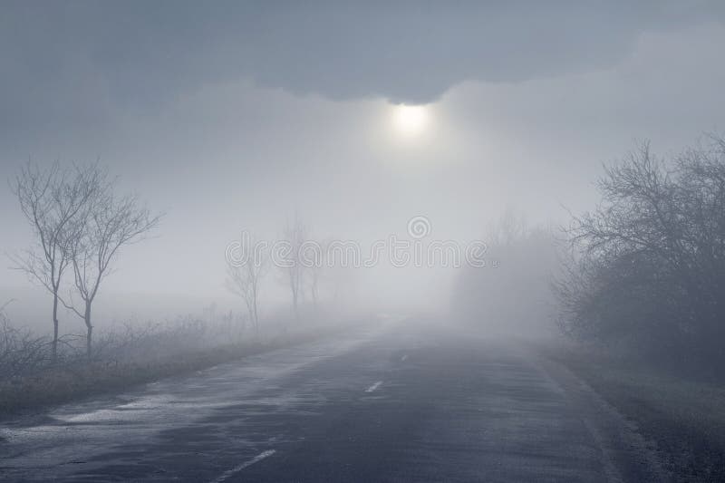 Spring Landscape, the Sun Peeks through the Thick Fog and Illuminates ...