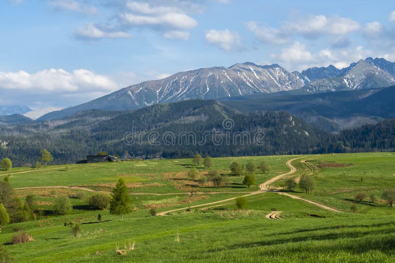 Spring Landscape of the Tatra Mountains Seen from Podhale Stock Image ...