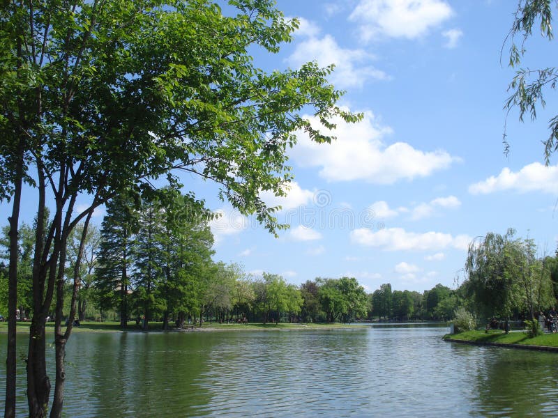 Spring Landscape in Titan Park in Bucharest Stock Image - Image of blue ...