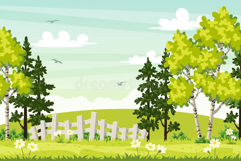 Spring Landscape with Blossoming Tree Stock Vector - Illustration of ...