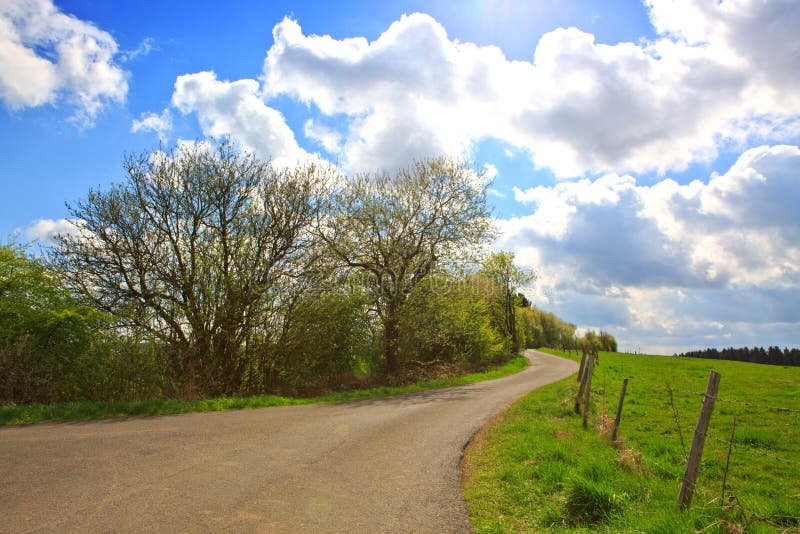 Spring Landscape with Trees and Field Road. Stock Image - Image of land ...