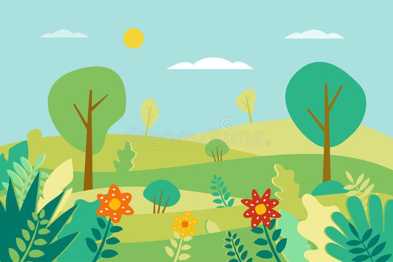 Spring Landscape Vector Illustration in Flat Style Stock Vector ...