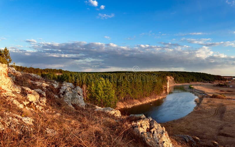 Spring Landscape. View from the Cliff To the River Enveloping the ...