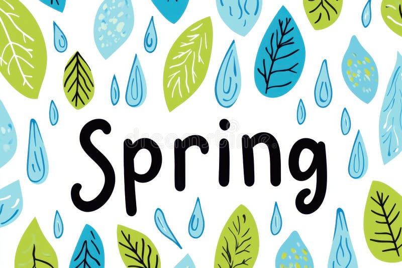 Spring Leaves and Raindrops - Fresh Seasonal Design. Stock Image ...