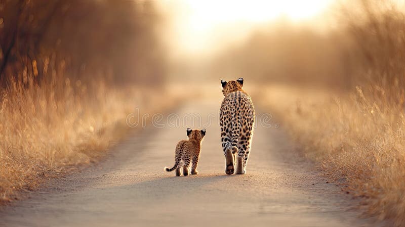 A Spring Leopard Confidently Strides Down a Dirt Path Alongside Its ...