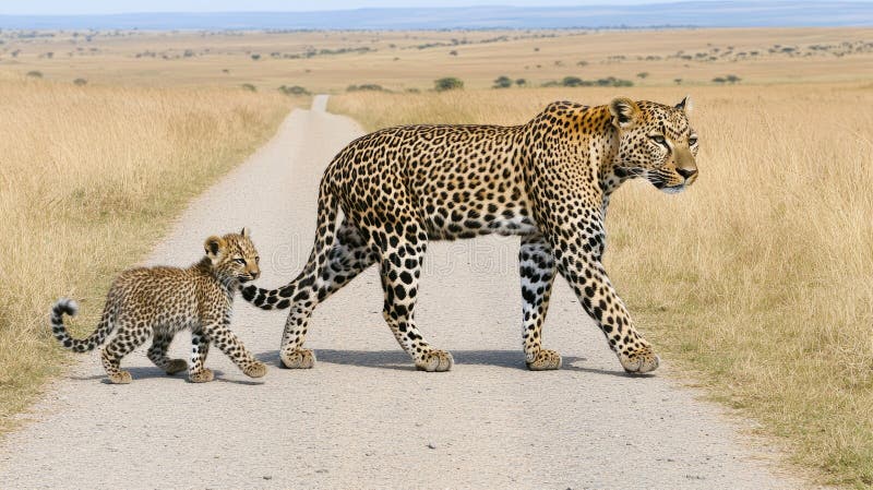 A Spring Leopard Confidently Strides Down a Dirt Path Alongside Its ...