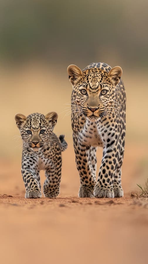 A Spring Leopard Confidently Strides Down a Dirt Path Alongside Its ...