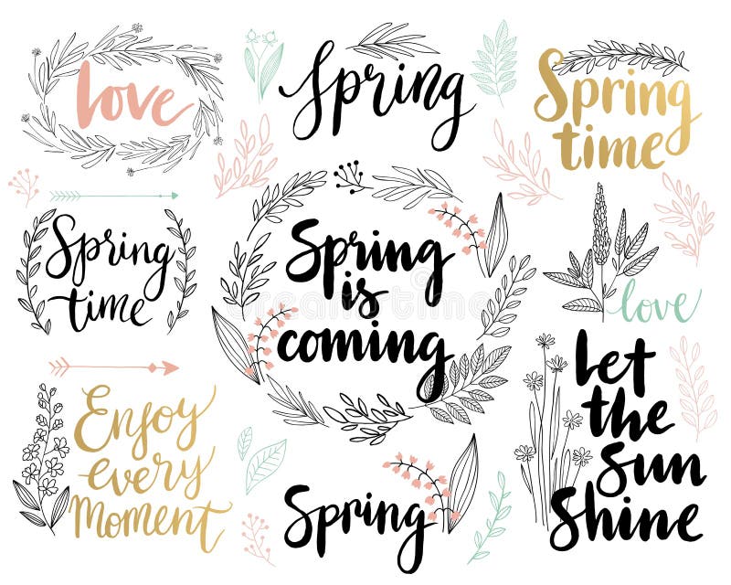Spring Lettering Set - Hand Drawn Stock Vector - Illustration of cute ...
