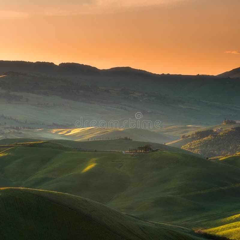 Spring Light Painted Fields in Tuscany Stock Photo - Image of farm ...