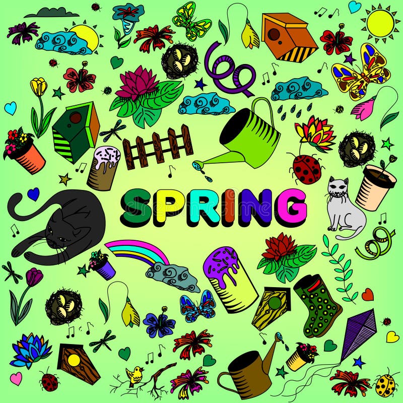 Spring Line Art Design Vector Illustration Stock Vector - Illustration ...