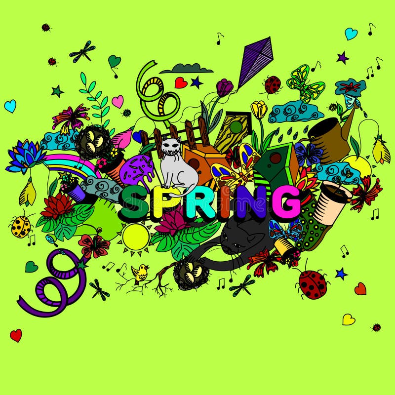 Spring Line Art Design Vector Illustration Stock Vector - Illustration ...