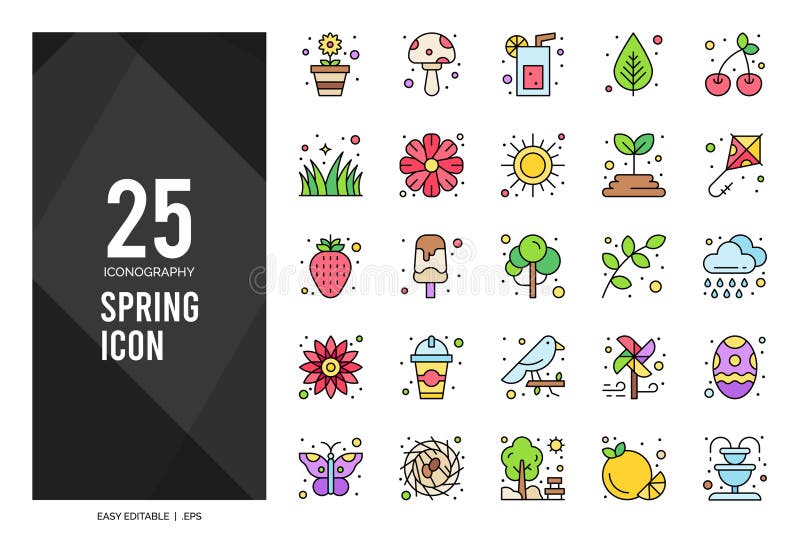 25 Spring Lineal Color Icon Pack. Vector Illustration Stock Vector ...