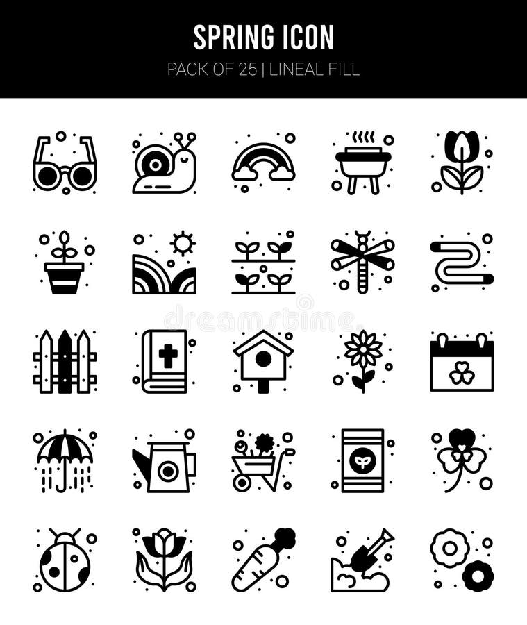 25 Spring Lineal Fill Icons Pack Vector Illustration Stock Vector ...