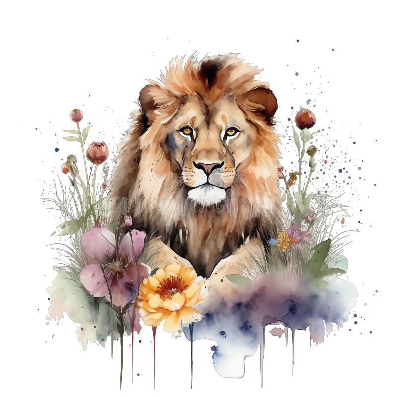 Spring Lion Watercolor Illustration, Spring Clipart Stock Illustration ...