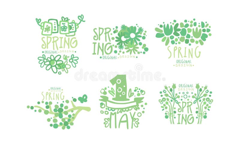 Spring Logo Original Design Collection, First May Green Hand Drawn ...