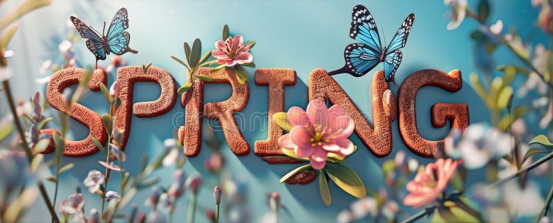 Spring Logotype. Lettering Spring with Flower and Butterfly for ...