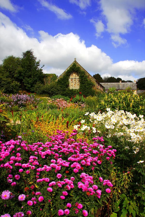 Spring Magic Garden with Flowers and House, Lanhyd Editorial Stock ...