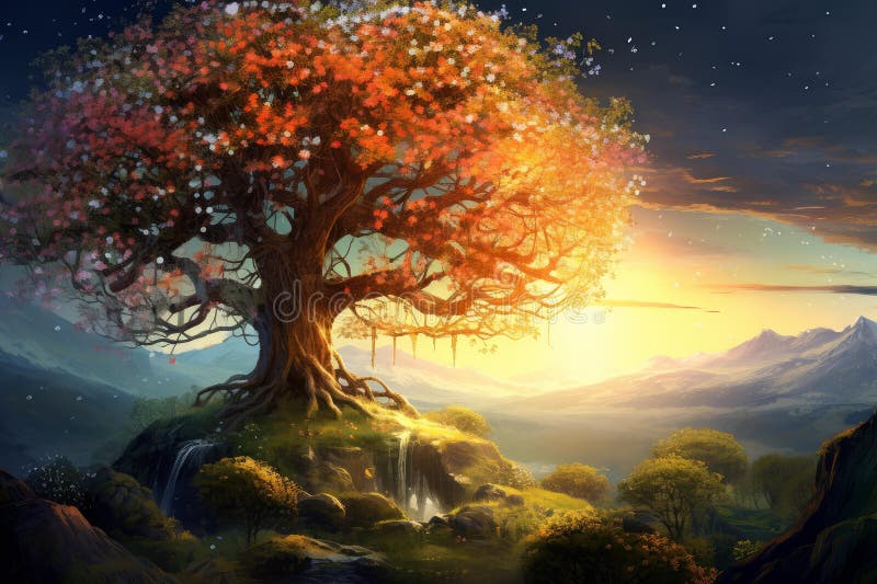 Spring Magic Tree. Generate Ai Stock Image - Image of garland, garden: 312976697