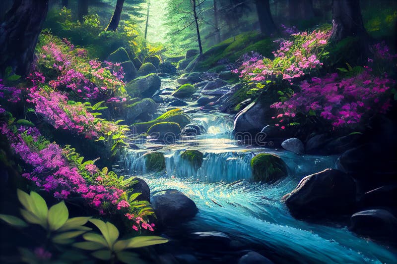 Spring Magical Forest in Pink Colors. Generative AI, Generative, AI ...