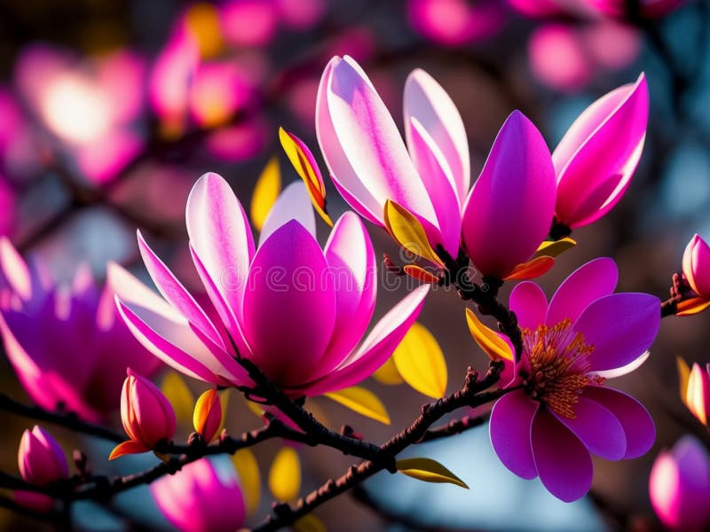 Spring Magnolia Flowers and Twigs. Generative AI Stock Illustration ...