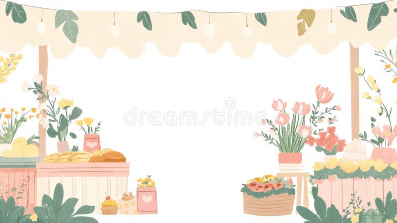 Spring Market Stalls Featuring Fresh Flowers and Baked Goods with Ample ...