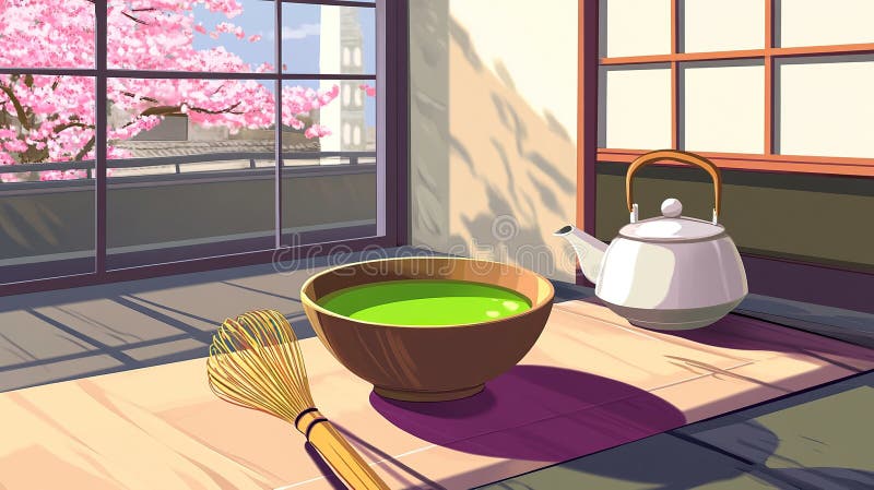 Spring Matcha Tea Ceremony, Japanese Room, Cherry Blossoms Stock Photo ...