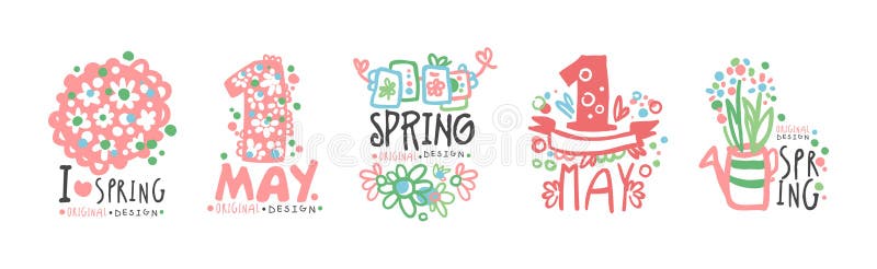 Spring and May Floral Label Original Design Vector Set Stock Vector ...
