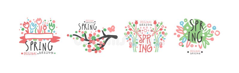 Spring and May Floral Label Original Design Vector Set Stock Vector ...