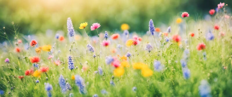 Spring Meadow Banner, Colorful Wild Wildflowers. Stock Image - Image of ...