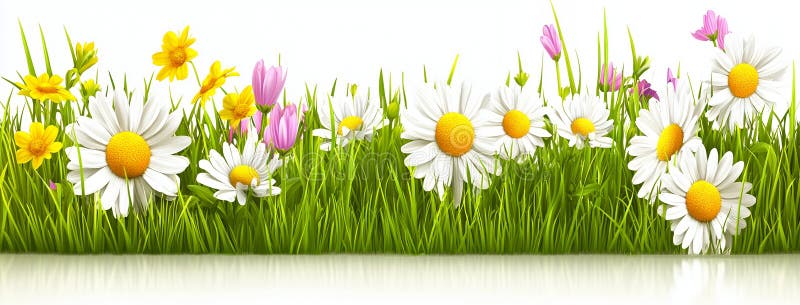 Spring Meadow Daisies Wildflowers Green Grass Nature Border Stock ...