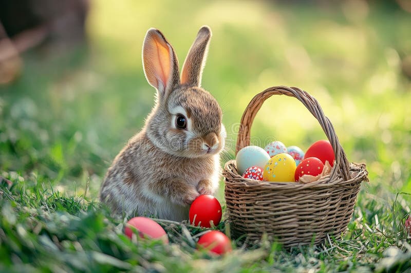 A Spring Meadow with Green Grass Field Features the Easter Bunny and ...