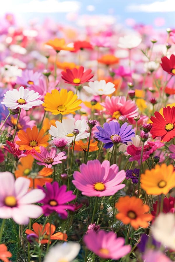 Spring Meadow with Multi-colored Forest Flowers. Vibrant Colours ...