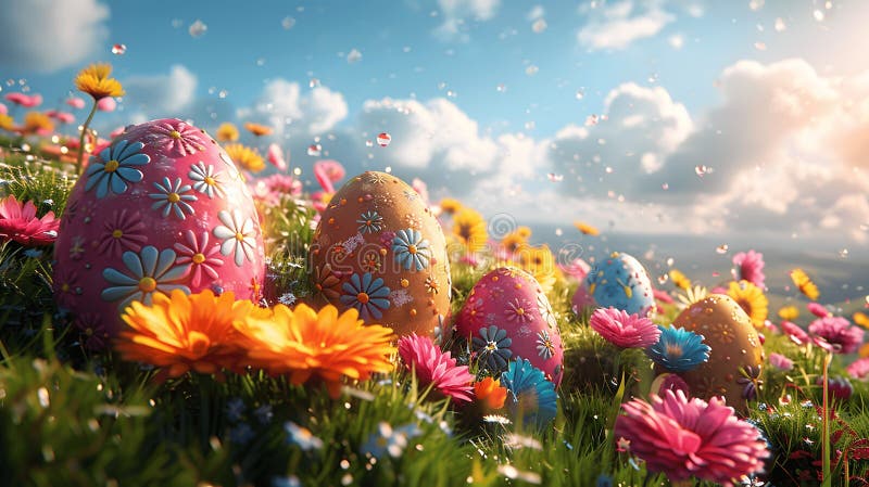 Spring Meadow Turns into an Easter Wonderland. Stock Illustration ...