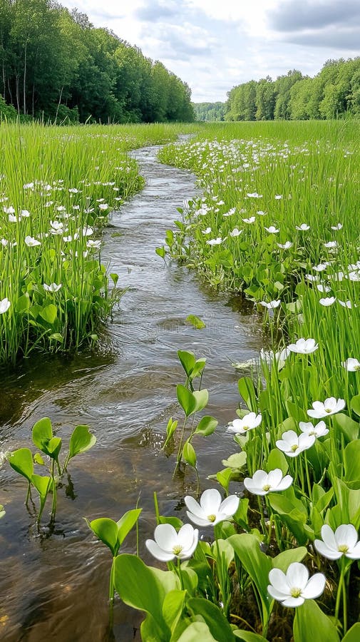 Spring Melody Flows Gently through a Meadow of Wildflowers and Lush ...
