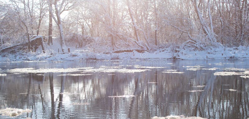 Spring Ice Melting on the River Stock Image - Image of northern, forest ...