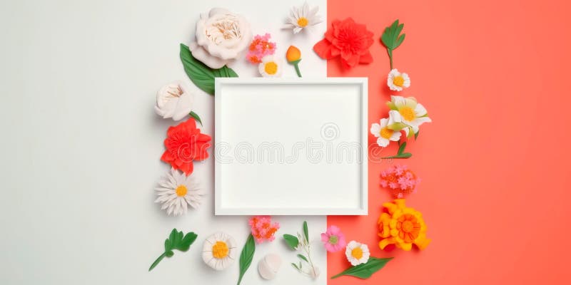 Spring Minimal Concept. Nature Background. Flowers and White Frame ...